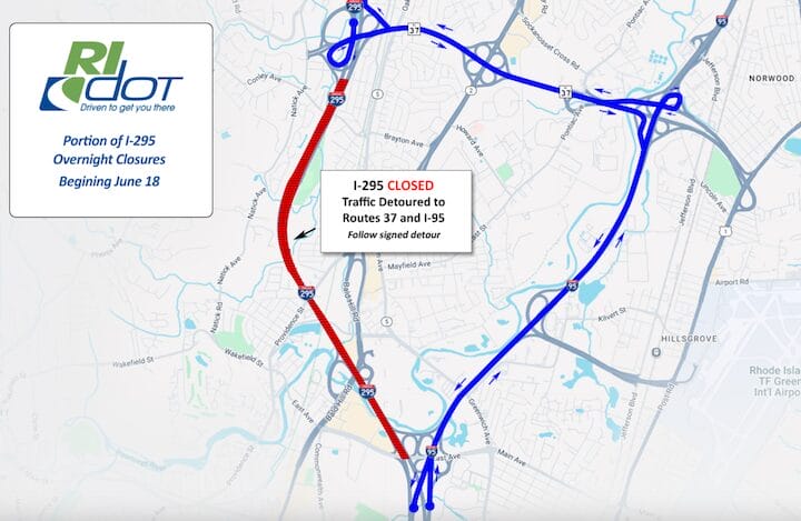 RIDOT Starts Rte. 95 & Rte. 295 Exit Closures - WarwickPost.com